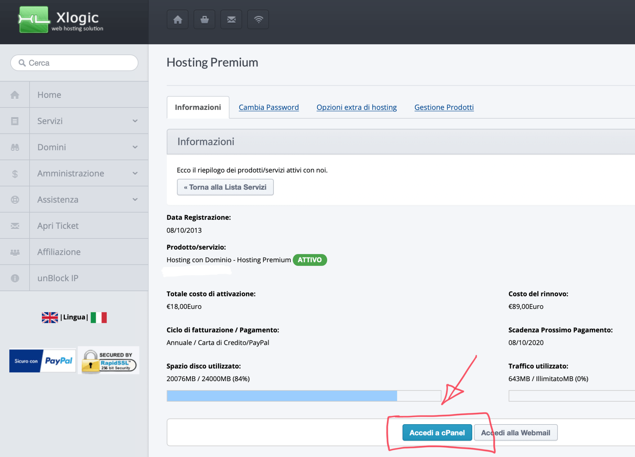 Come accedere su cPanel Hosting
